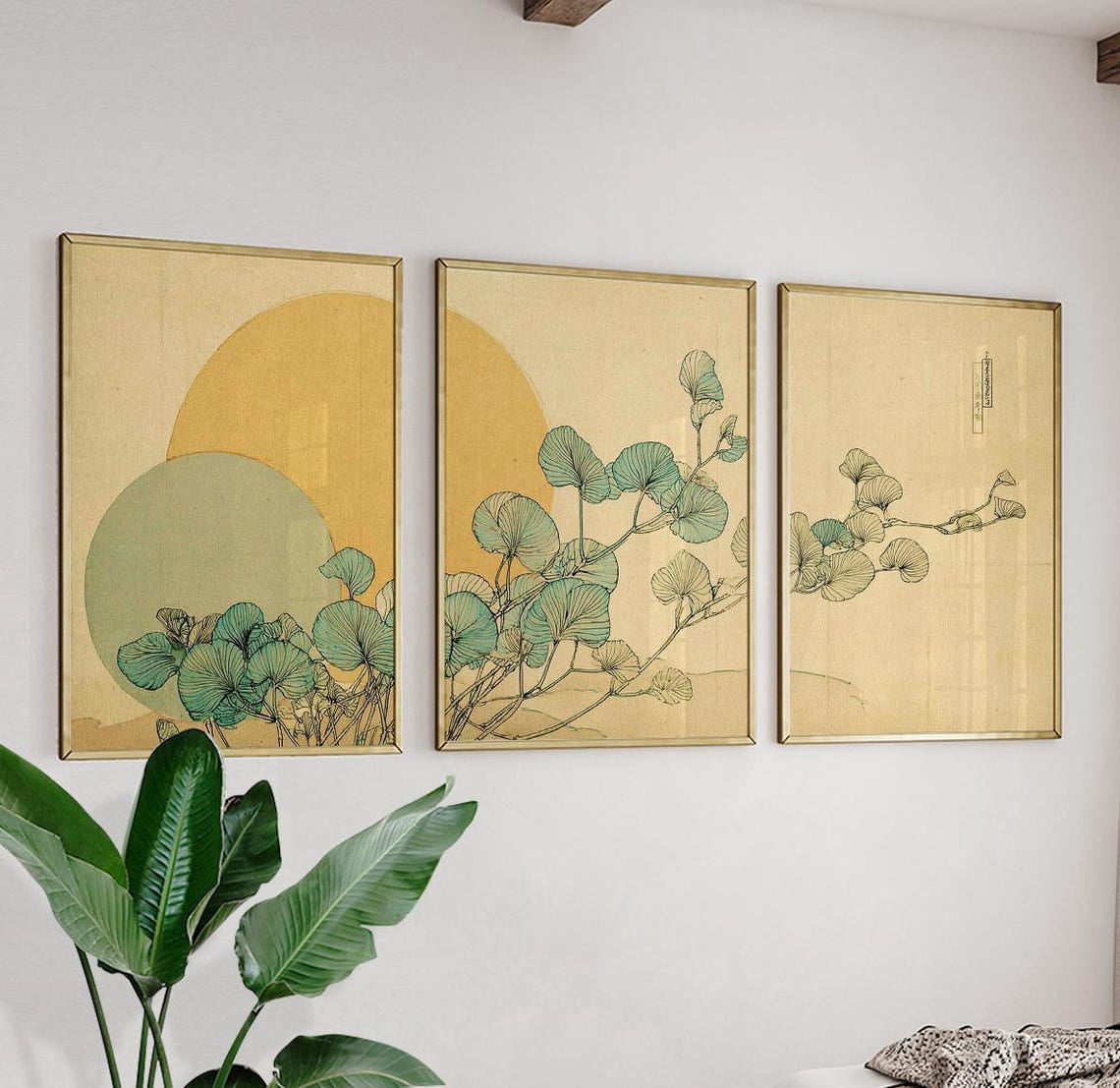 Botanical Illustration Japanese Ink Art Set 3 Unframed Paper Print ...