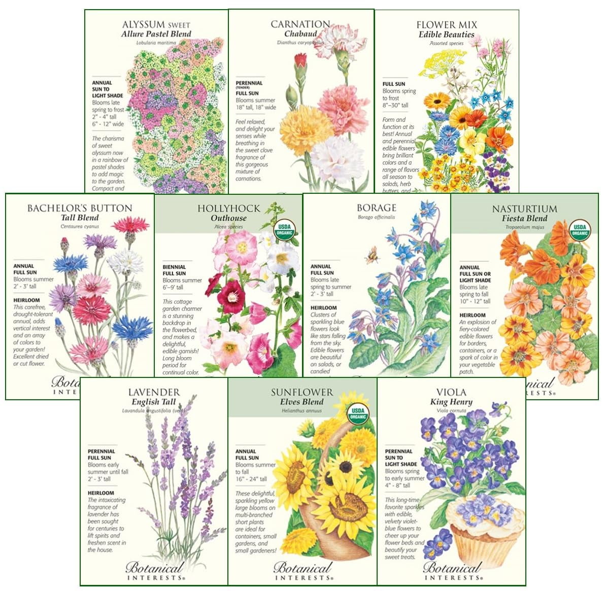 Botanical Interests "Edible Flowers Seed Collection - 10 Packets with ...