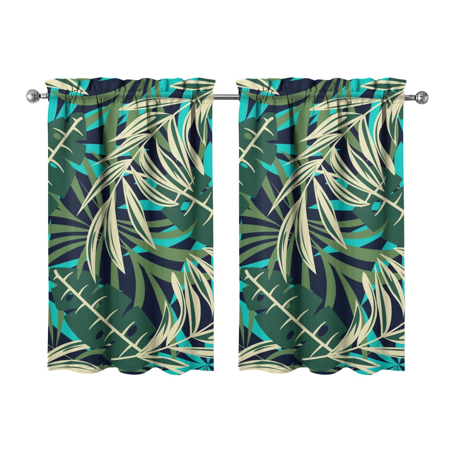 Botanical Jungle Leaves 2 Tier Curtains 27.5Wx39L Inch Set Hawaiian ...