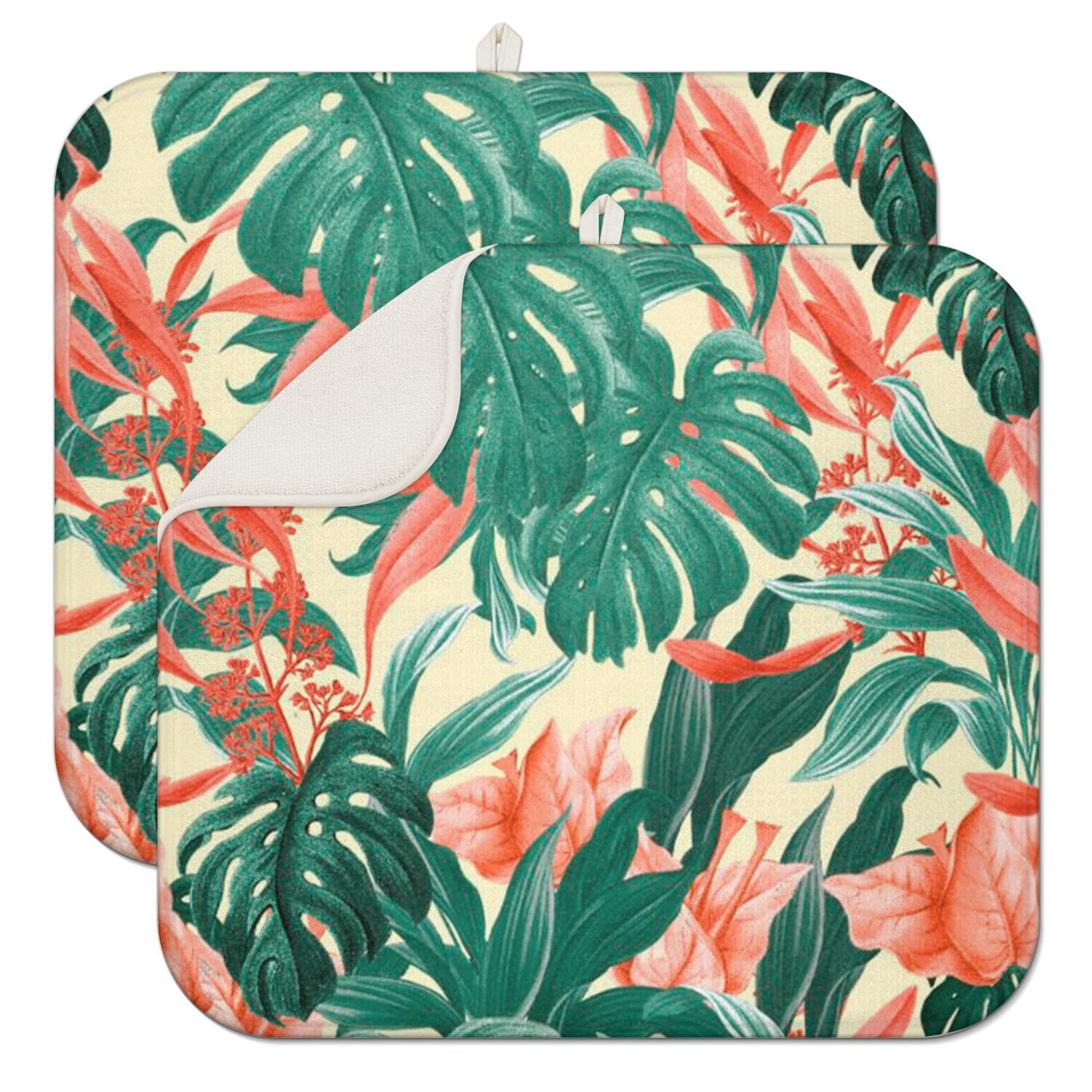 Botanical Jungle Leaves Dish Drying Mat – Tropical Floral and Hawaiian ...
