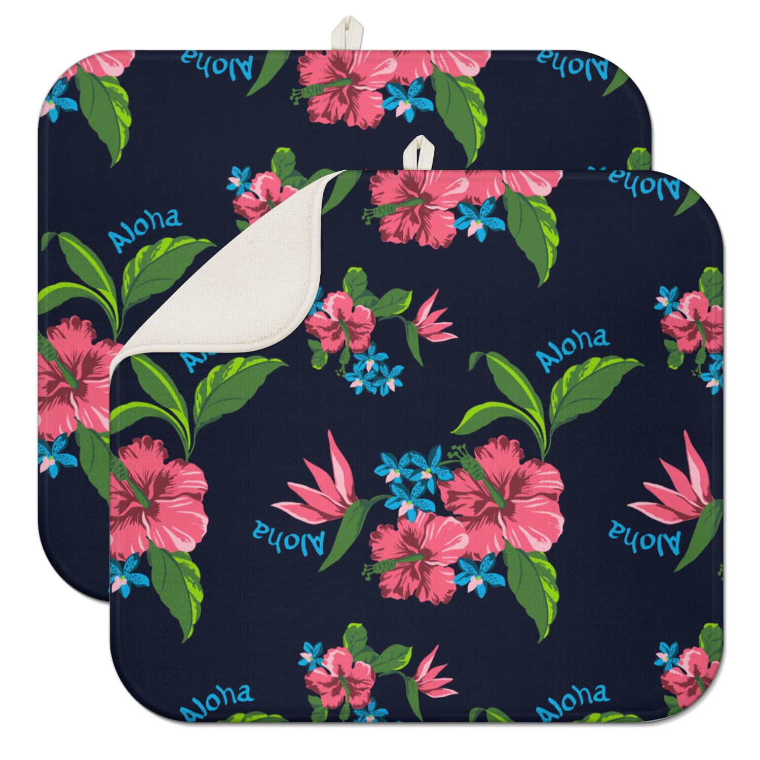 Botanical Jungle Leaves Dish Drying Mat – Tropical Floral and Hawaiian ...