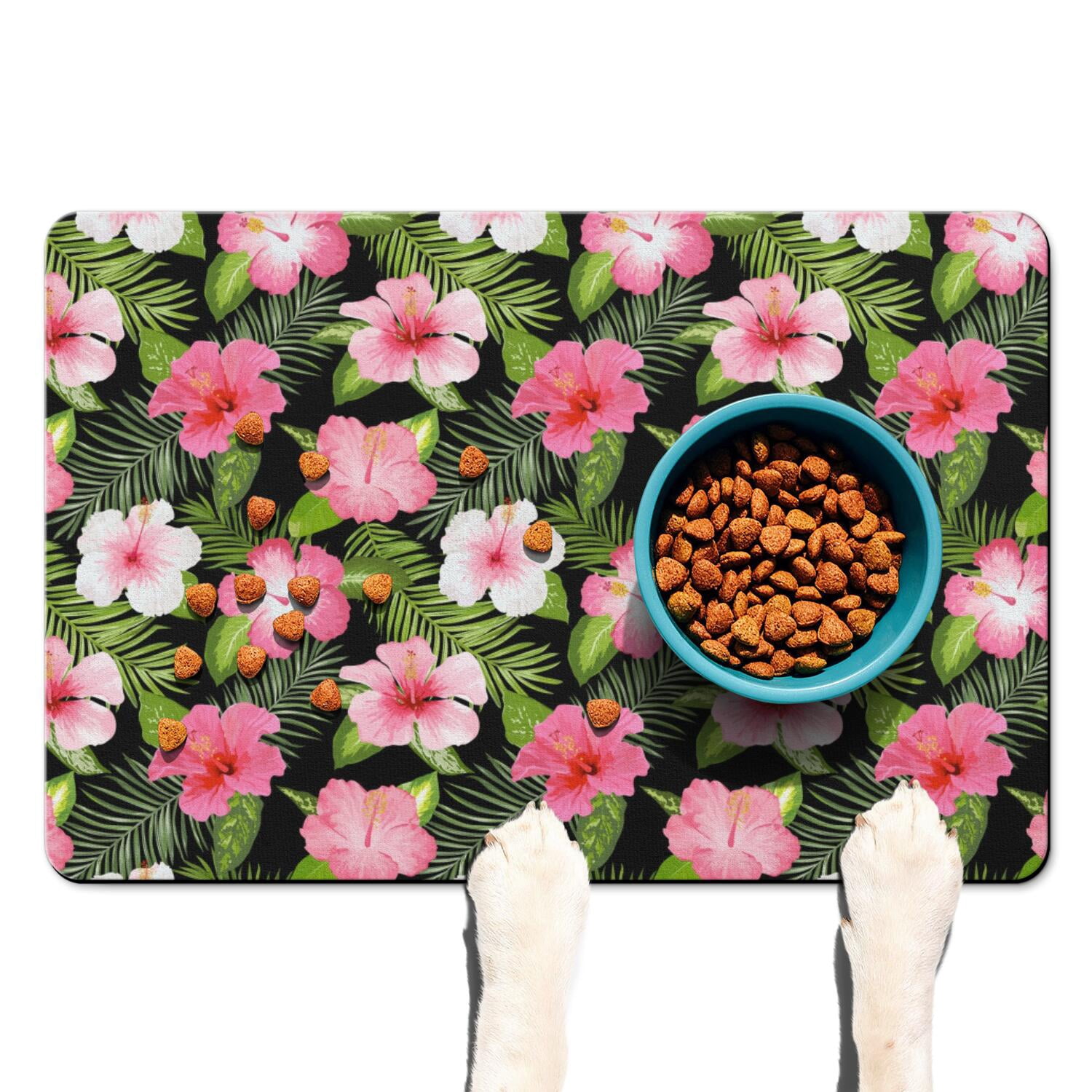 Botanical Jungle Leaves Dog Food Mat Featuring Vibrant Tropical Floral ...