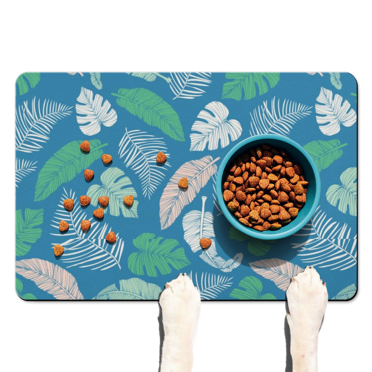 Botanical Jungle Leaves Dog Food Mat Featuring Vibrant Tropical Floral ...