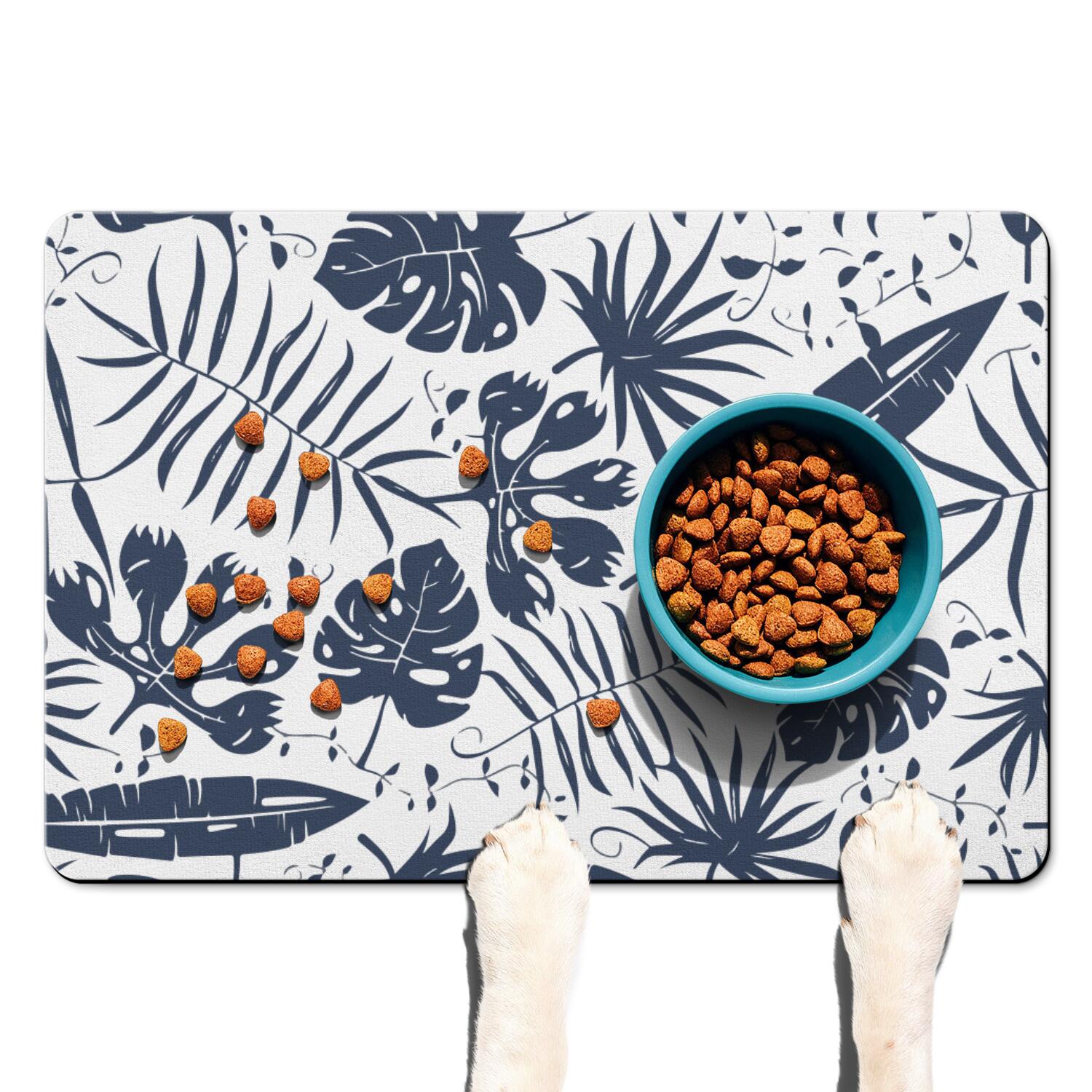 Botanical Jungle Leaves Dog Food Mat Featuring Vibrant Tropical Floral ...
