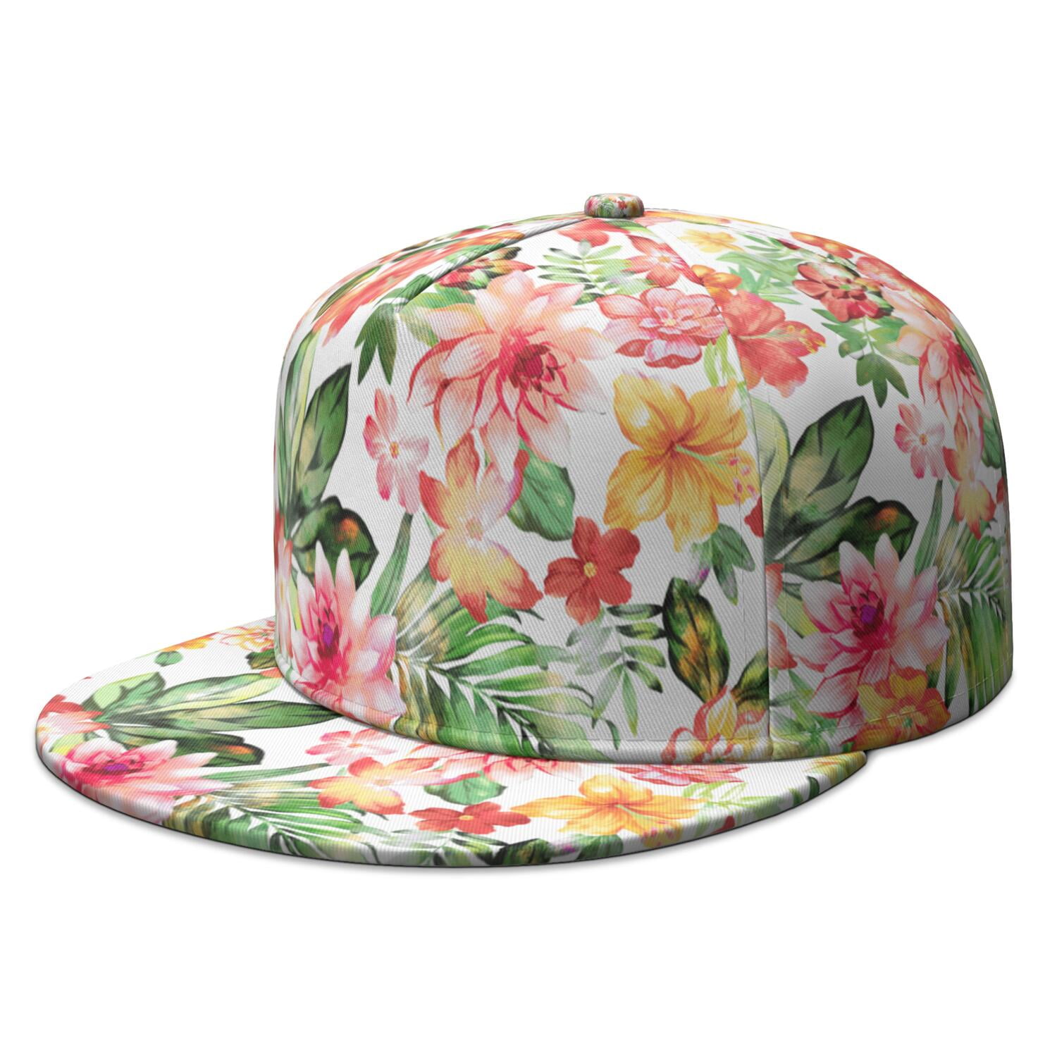 Botanical Jungle Leaves Flat Brim Cap - Adjustable Unisex Snapback Hat ...