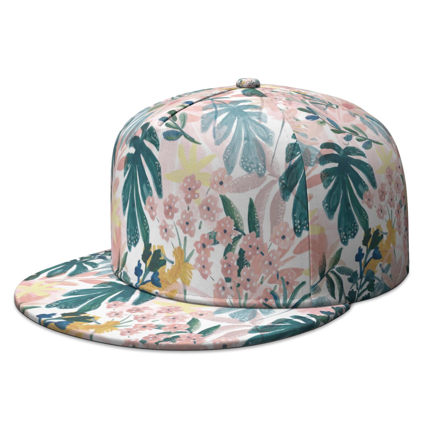 Botanical Jungle Leaves Flat Brim Cap - Adjustable Unisex Snapback Hat ...