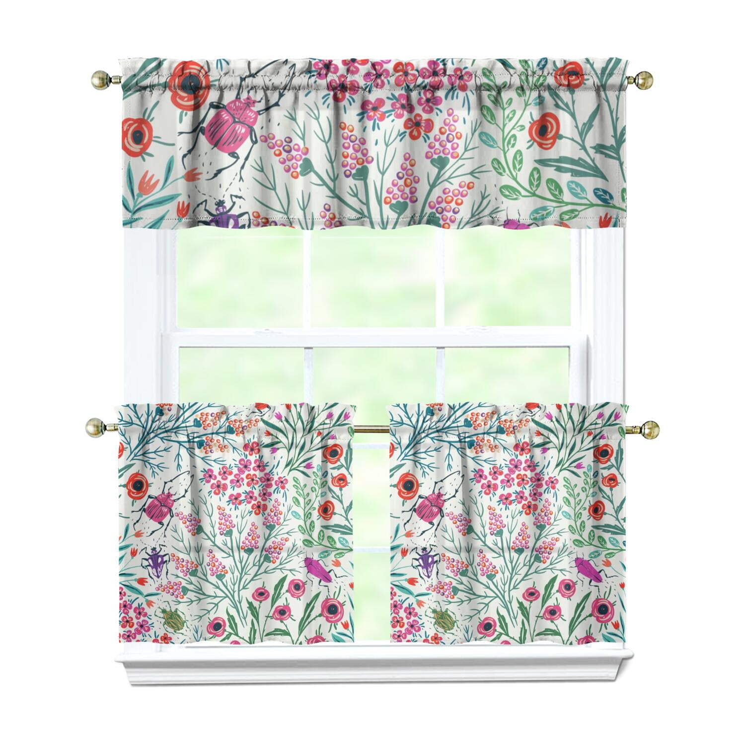 Botanical Jungle Leaves Kitchen Curtains Set of 3 - Vibrant Tropical ...