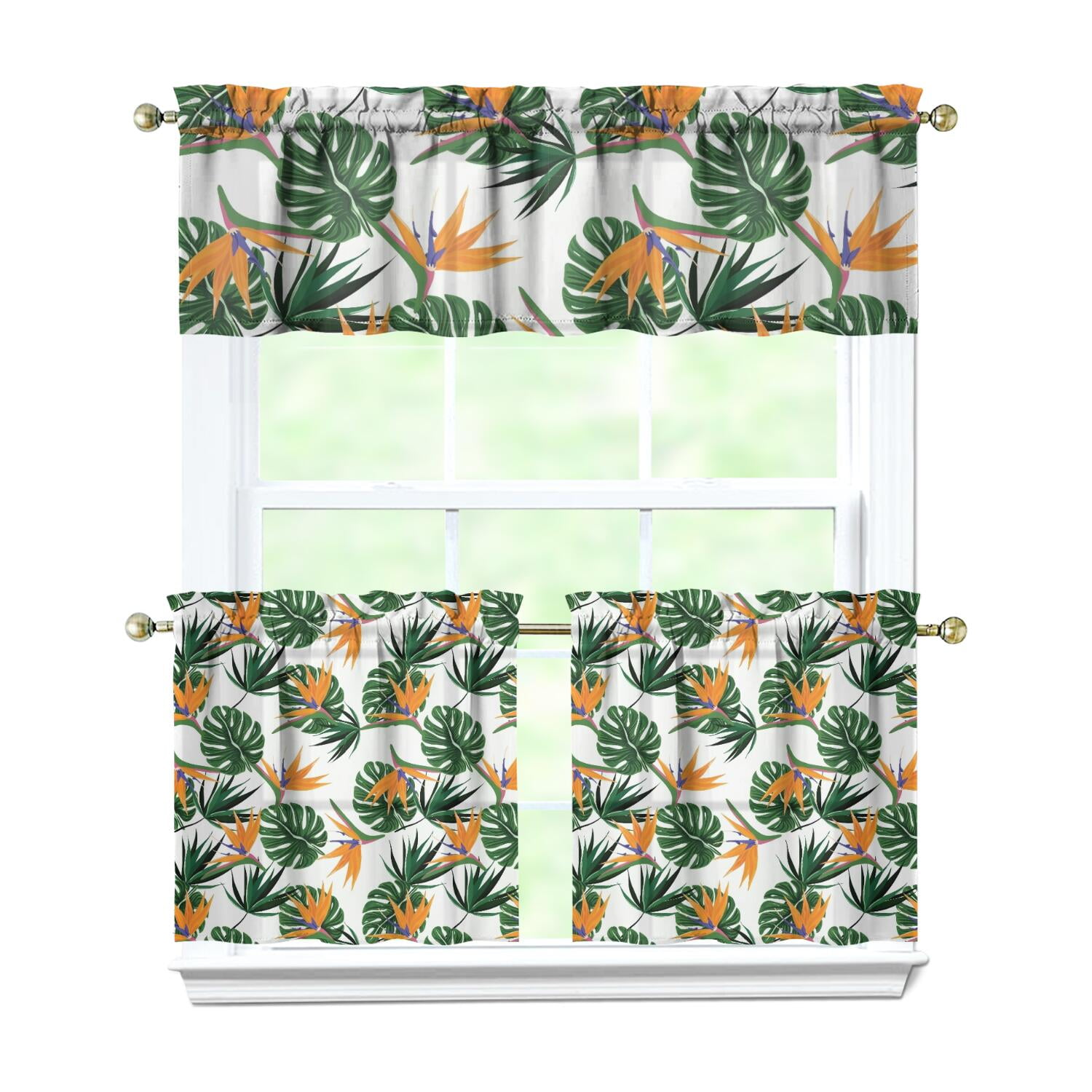 Botanical Jungle Leaves Kitchen Curtains Set, Tropical Floral and ...