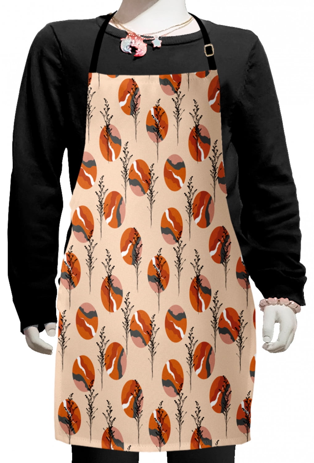 Botanical Kids Apron, Thin Trees Images with Colorful Moon Like Circles ...