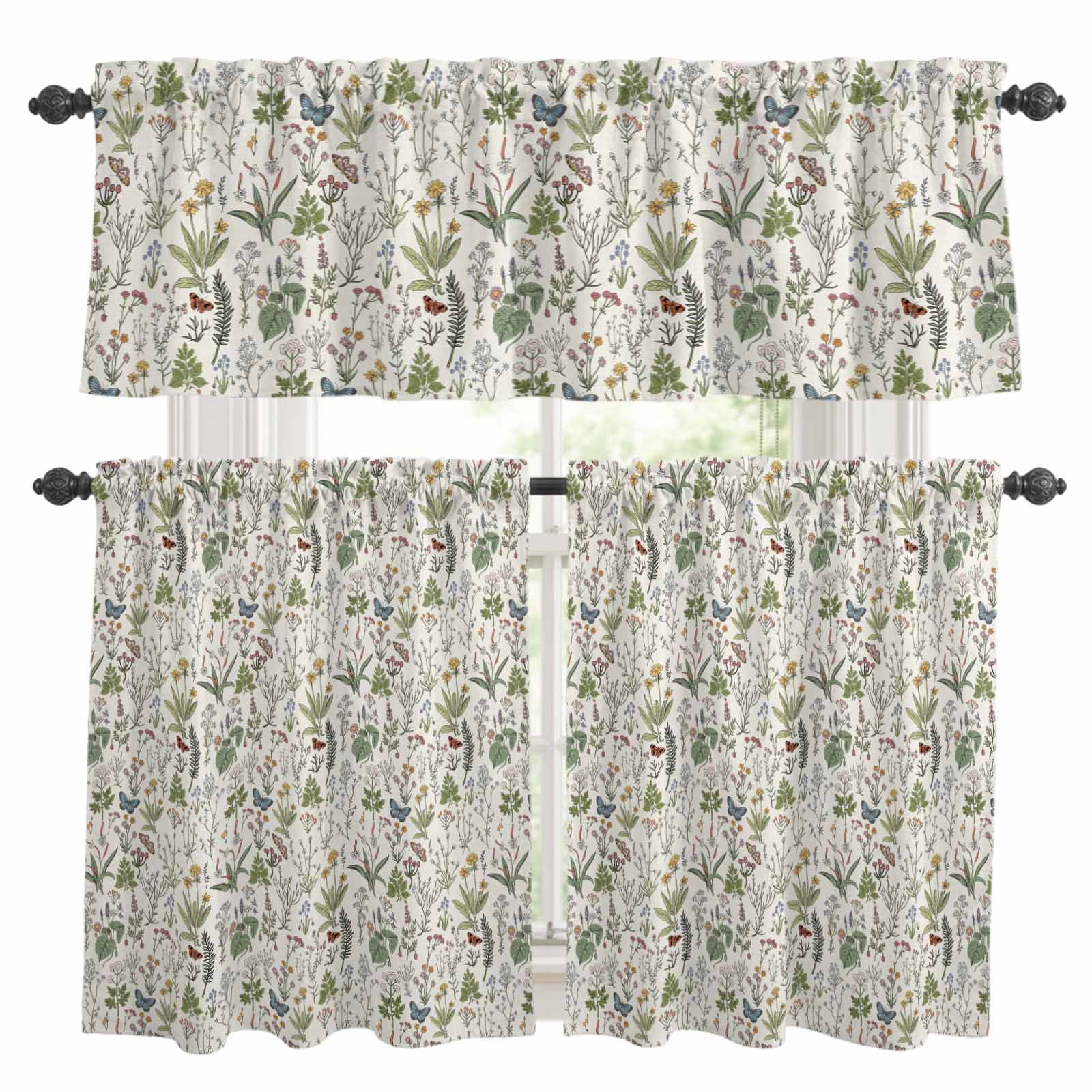 Botanical Kitchen Curtains Sets for Windows 36 Inch Length, Vintage ...