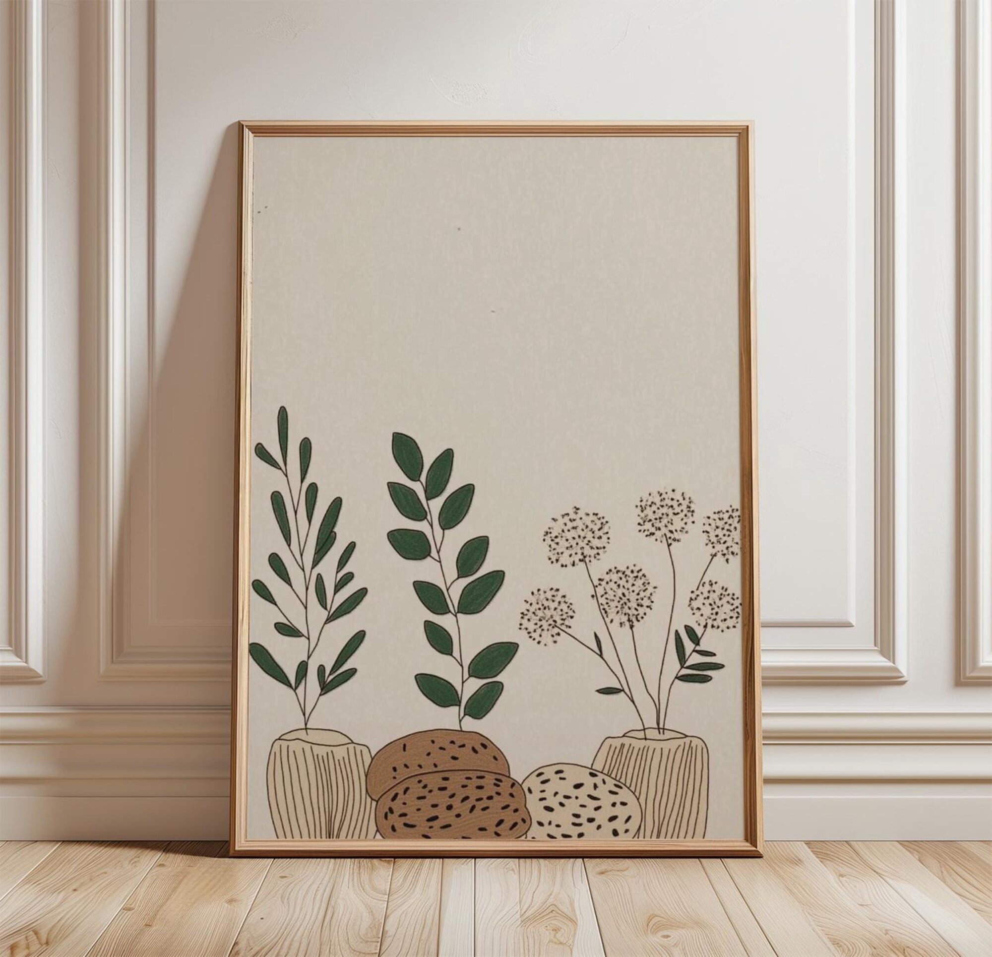 Botanical Kitchen Poster Minimalist Food Wall Art Bread And Plant ...