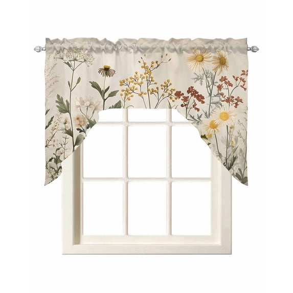 Botanical Kitchen Swag Valance for Window, Rod Pocket Short Kitchen ...