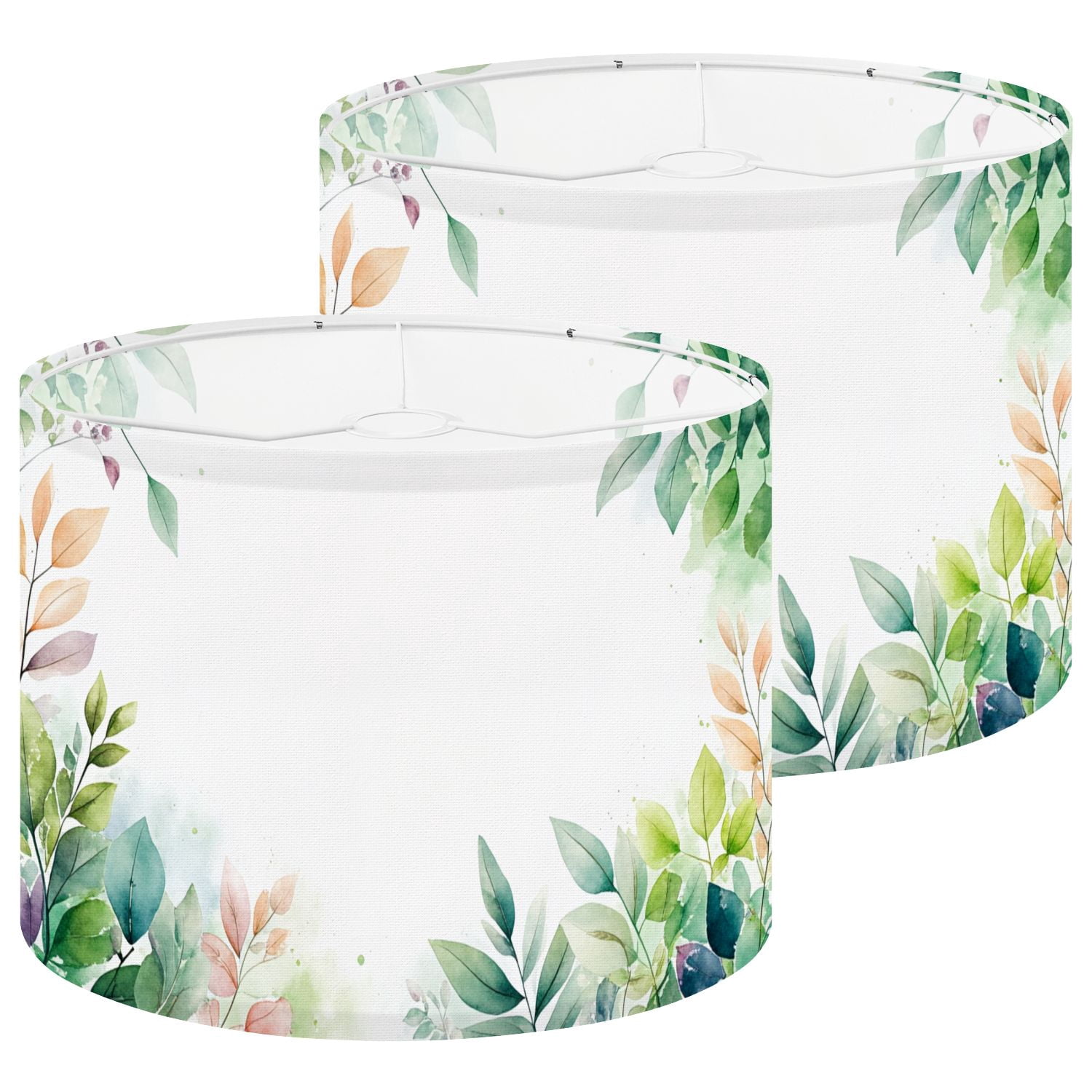 Botanical Lampshades 2 Pack Watercolor Greenery Botanical Leaves Border ...