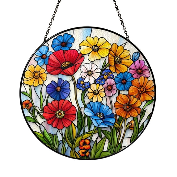 Botanical Landscape Stained Glass Style Window Suncatcher, Wildflower ...