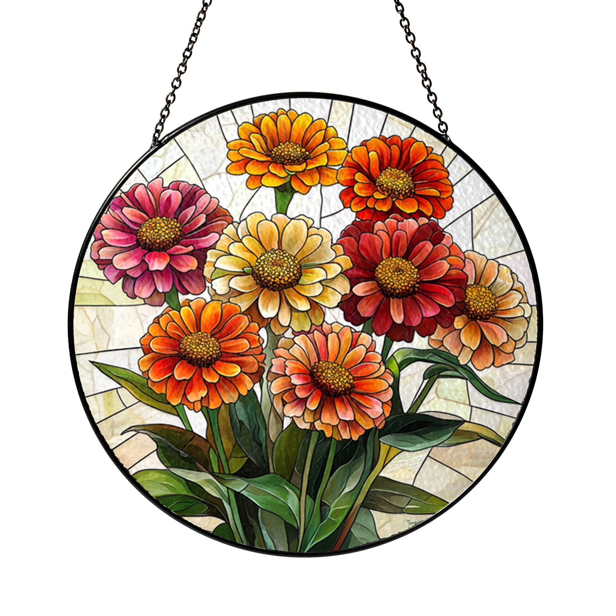 Botanical Landscape Stained Glass Style Window Suncatcher, Wildflower ...