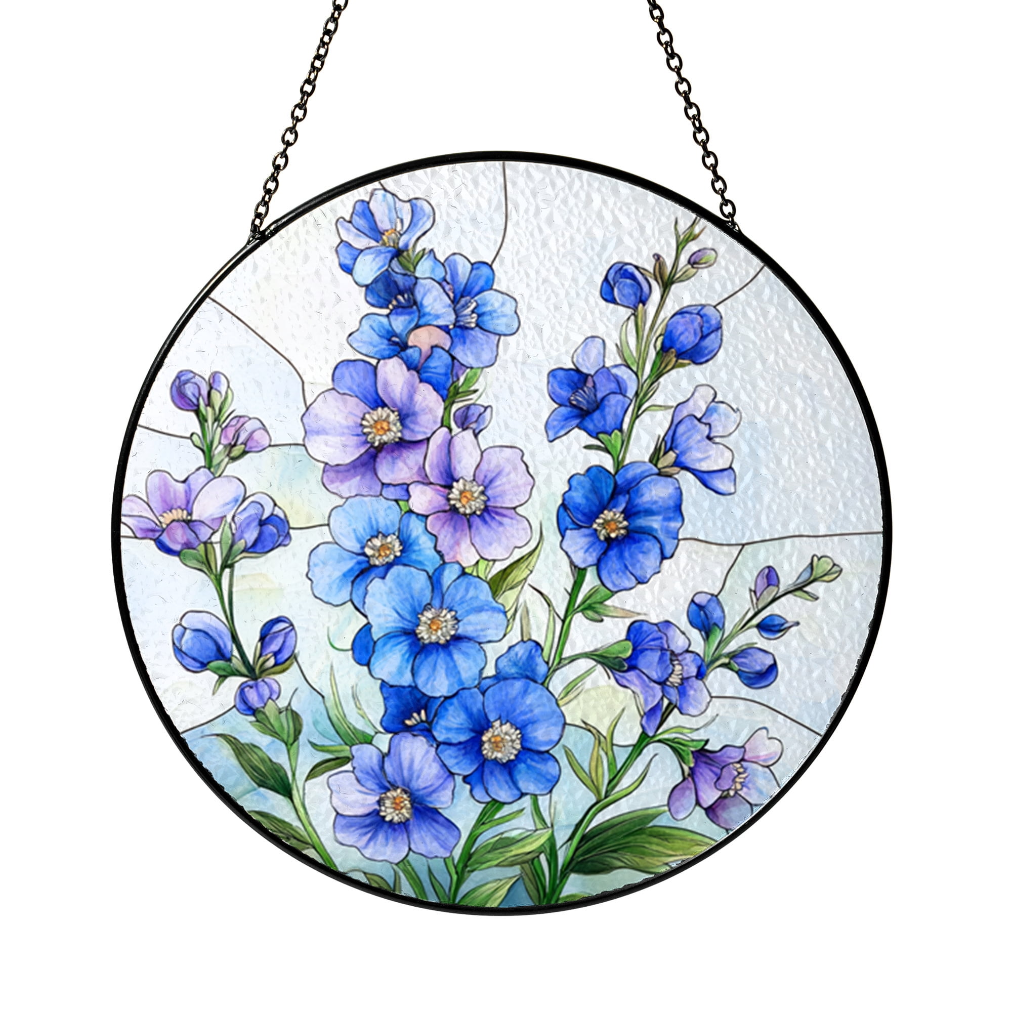 Botanical Larkspur Stained Glass Style Window Hanging, Floral Art Panel ...
