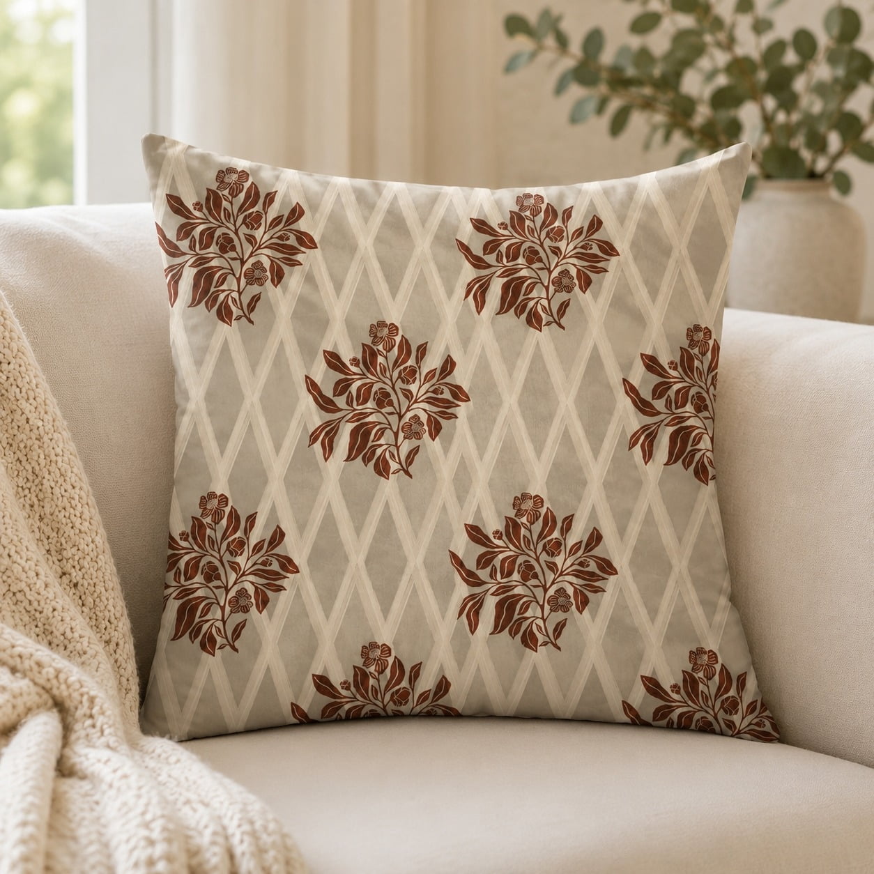 Botanical Lattice Throw Pillow Cover, One-Side Print Decorative Cushion ...