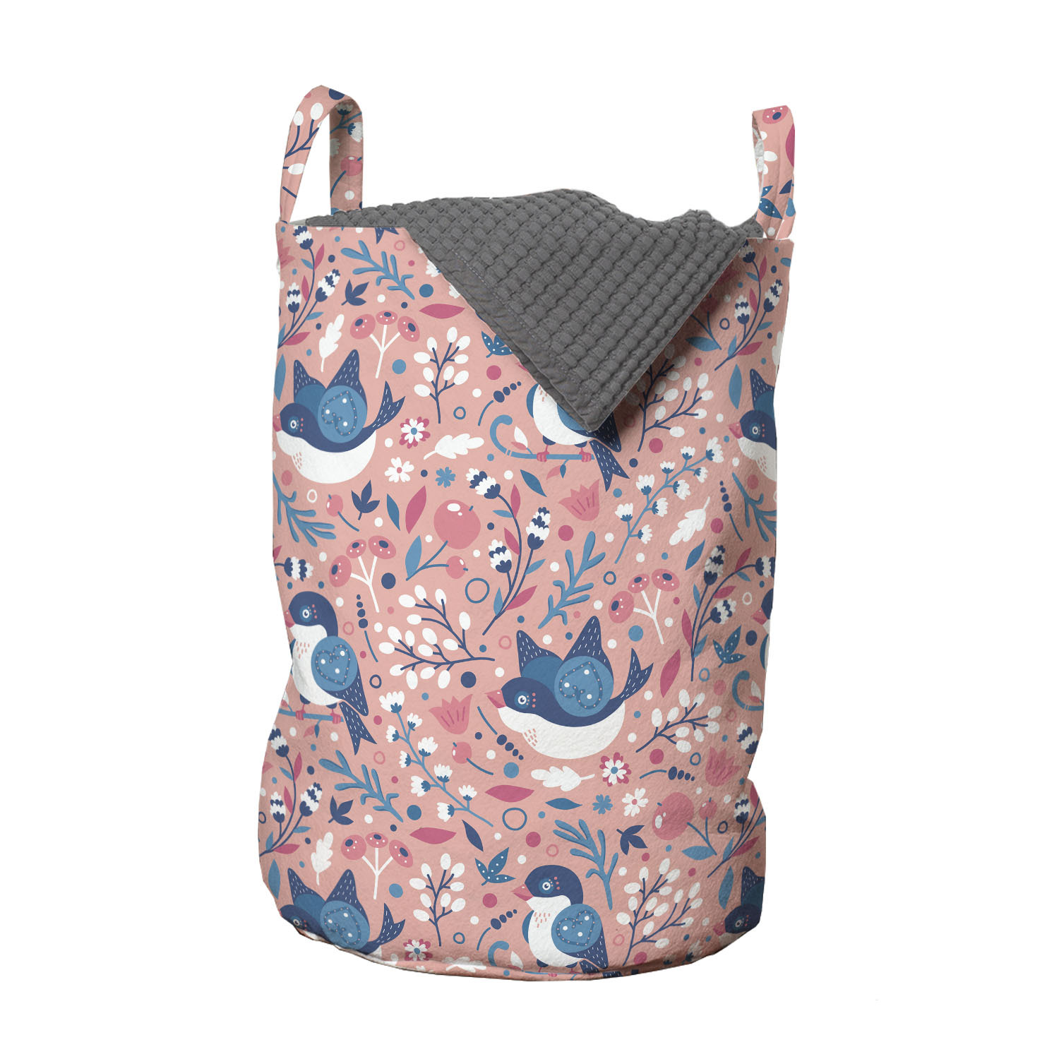 Botanical Laundry Bag, Spring Garden Beauty with Flowers and Swallow ...