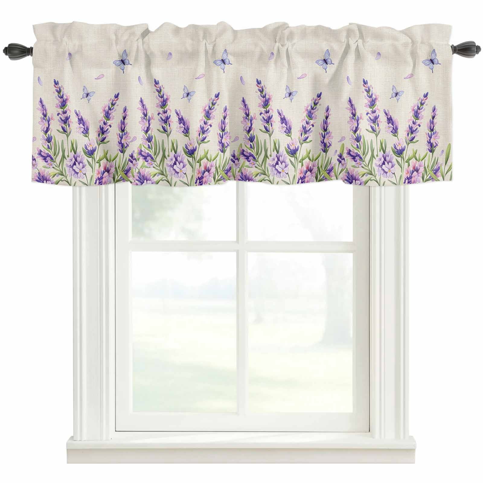 Botanical Lavender Floral Rod Pocket Curtain Valance, Purple Flowers ...