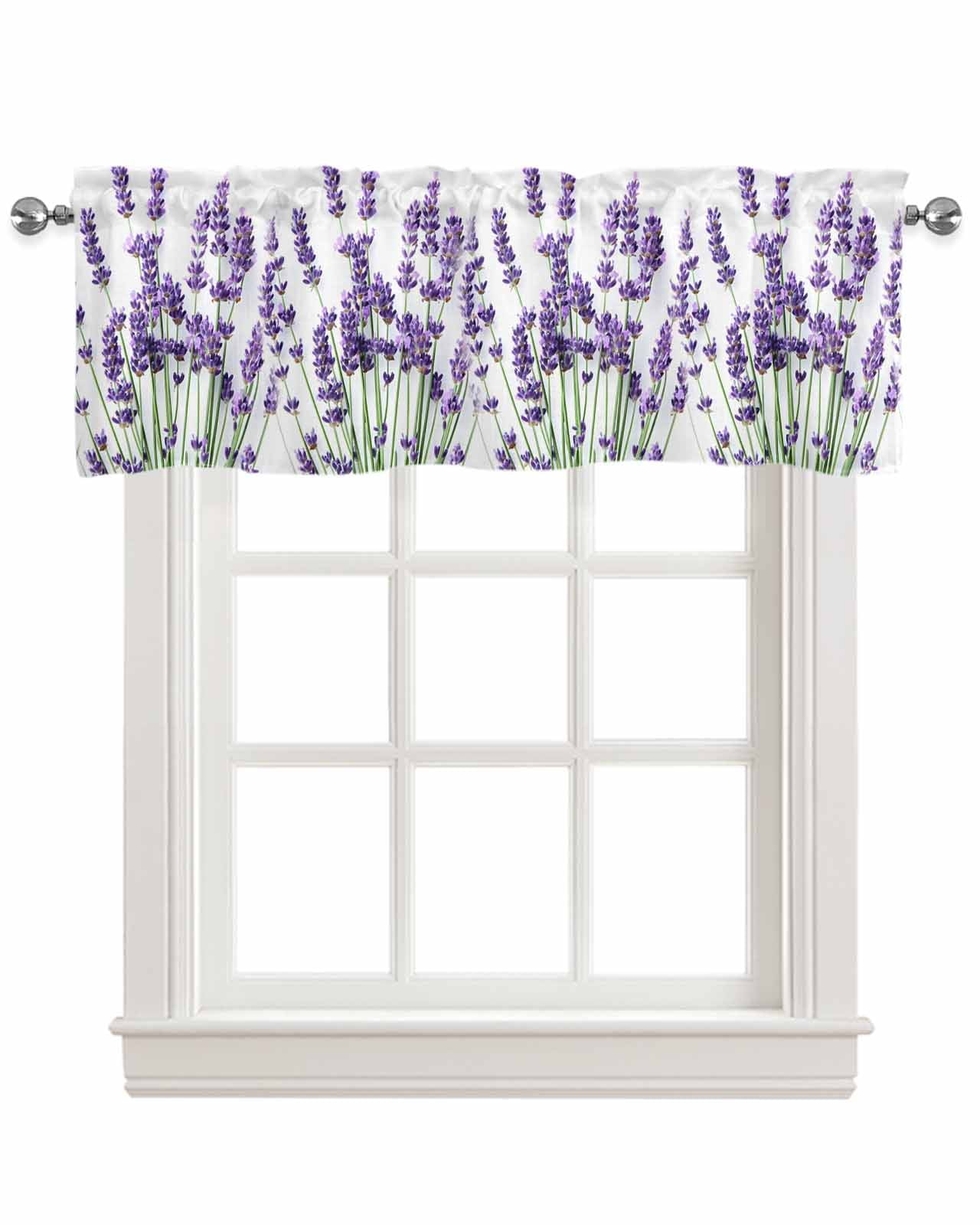 Botanical Lavender Kitchen Valances for Windows Farmhouse Linen Window ...