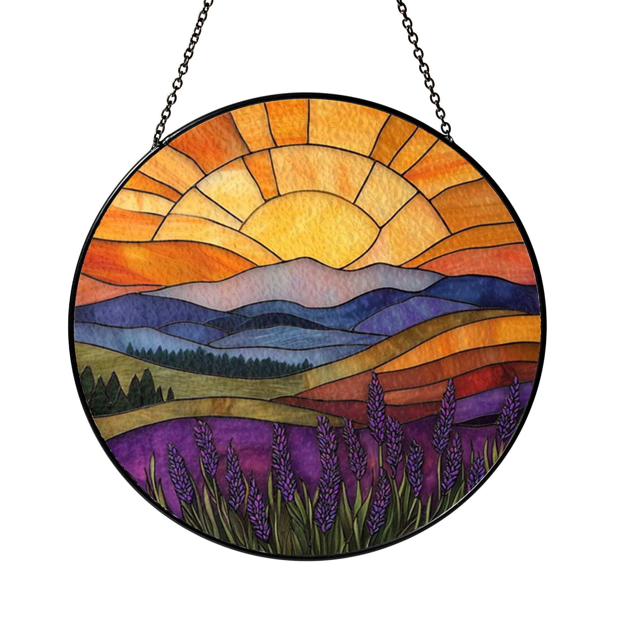 Botanical Lavender Scene Stained Glass Style Suncatcher – Window ...