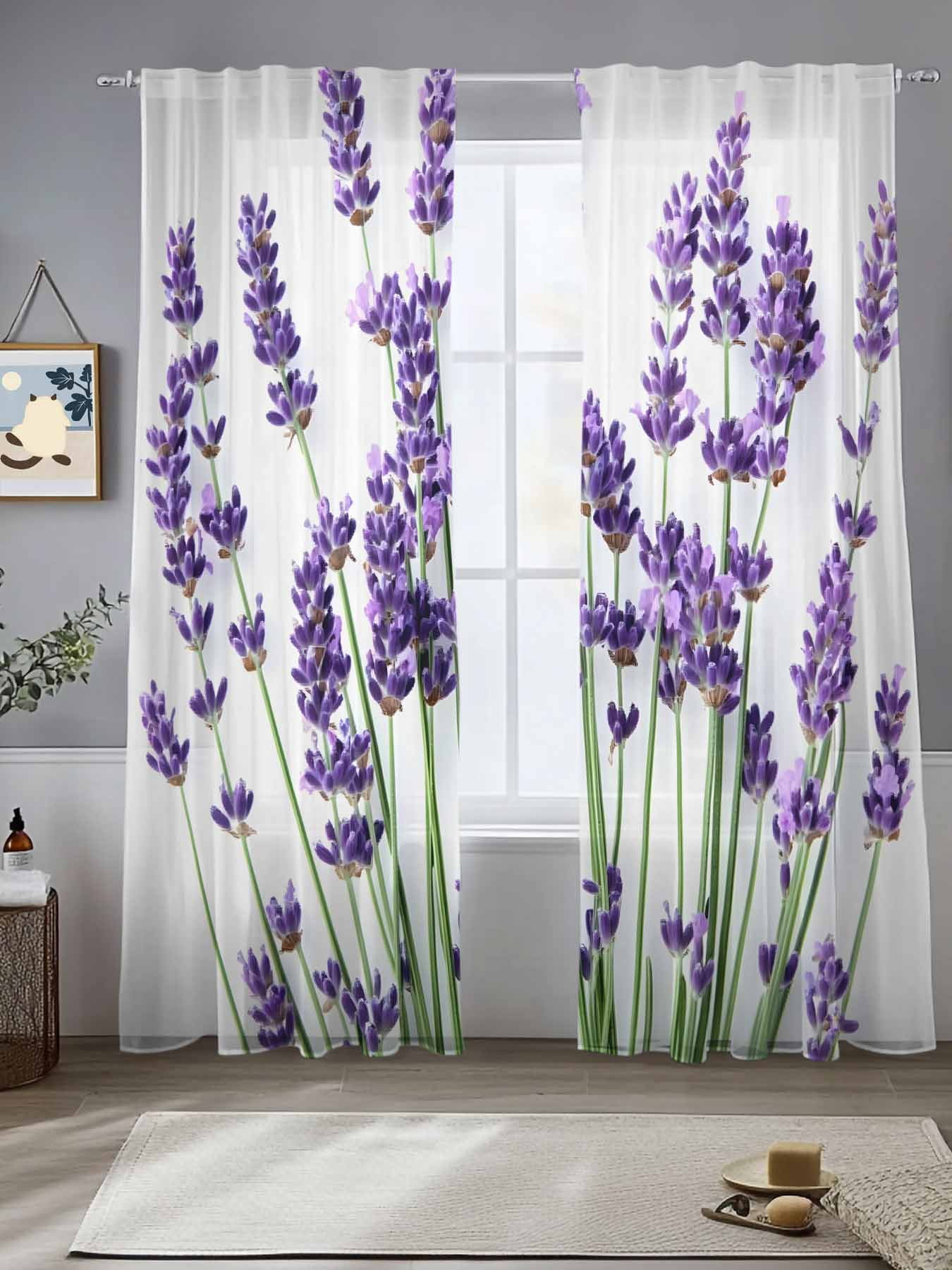 Botanical Lavender Sheer Curtains for Living Room Bedroom Spring ...