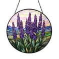 Botanical Lavender Stained Glass Suncatcher, Round Window Hanging with ...
