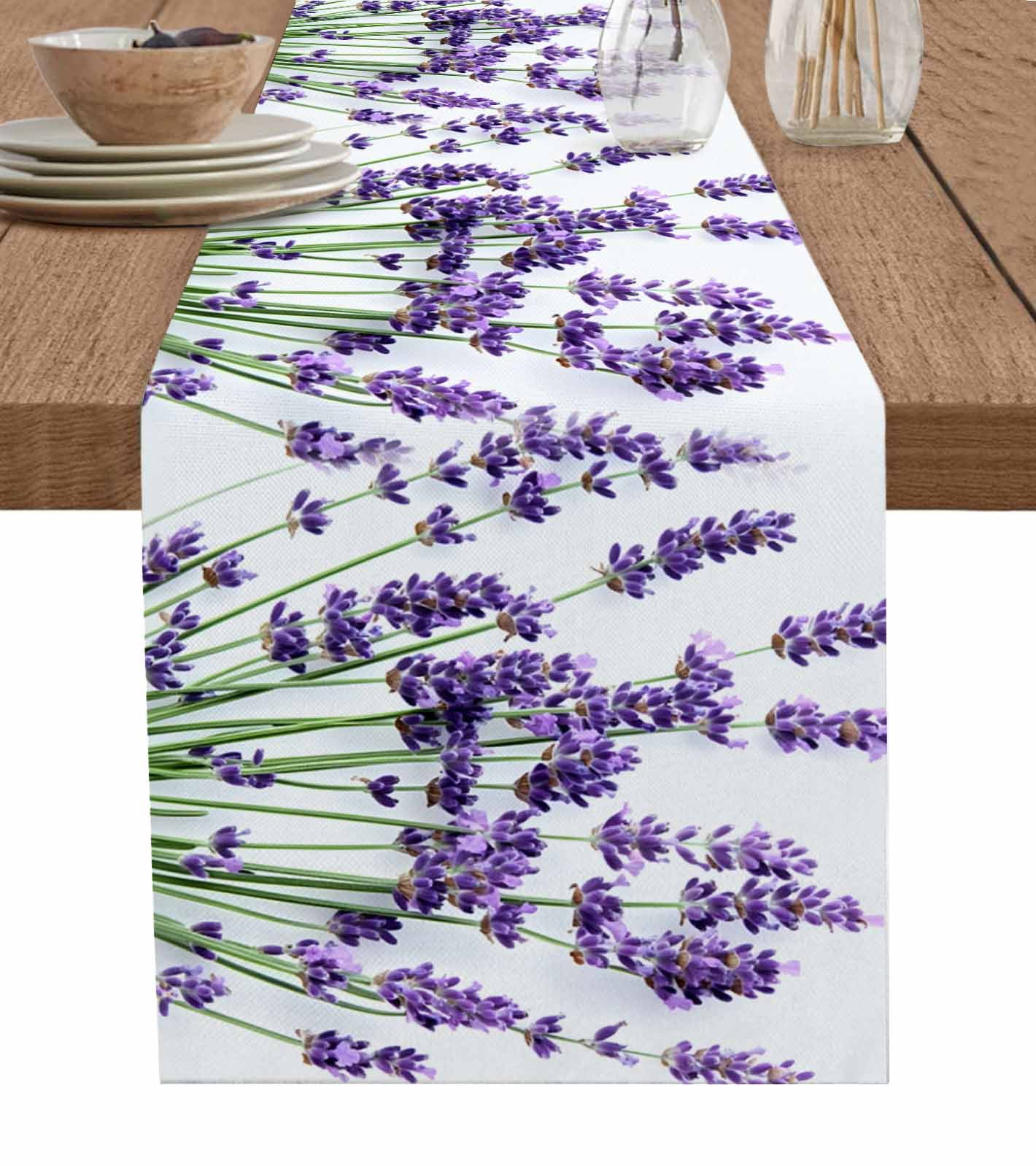 Botanical Lavender Table Runner Cotton Linen 48 Inch Holiday Dresser ...