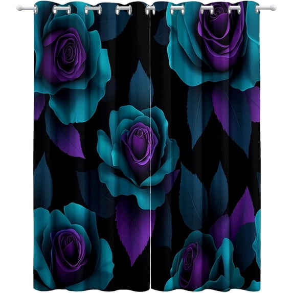 Botanical Leaf Blackout Curtains, Abstract Floral Pattern Window Drapes ...
