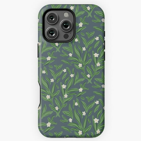 Botanical Leaf Flower Pattern Greenery on Blue Phone Case Compatible ...