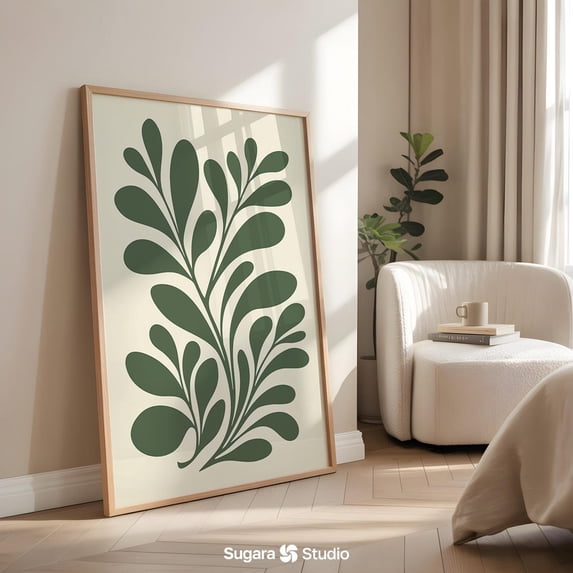 Botanical Leaf Print, Minimalist Mid Century Modern Wall Art, Unframed ...