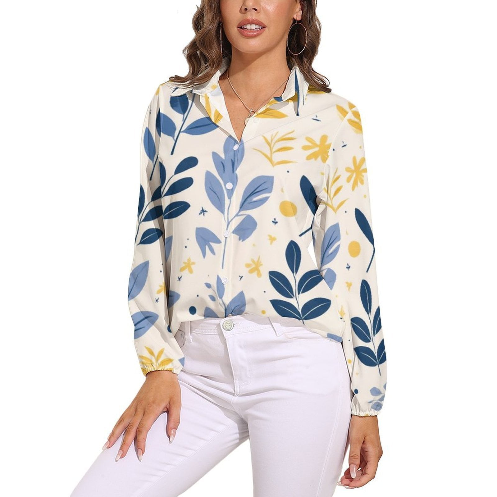 Botanical Leaf Print Pattern Power Blouse Retro Hippy Flowers Trendy ...