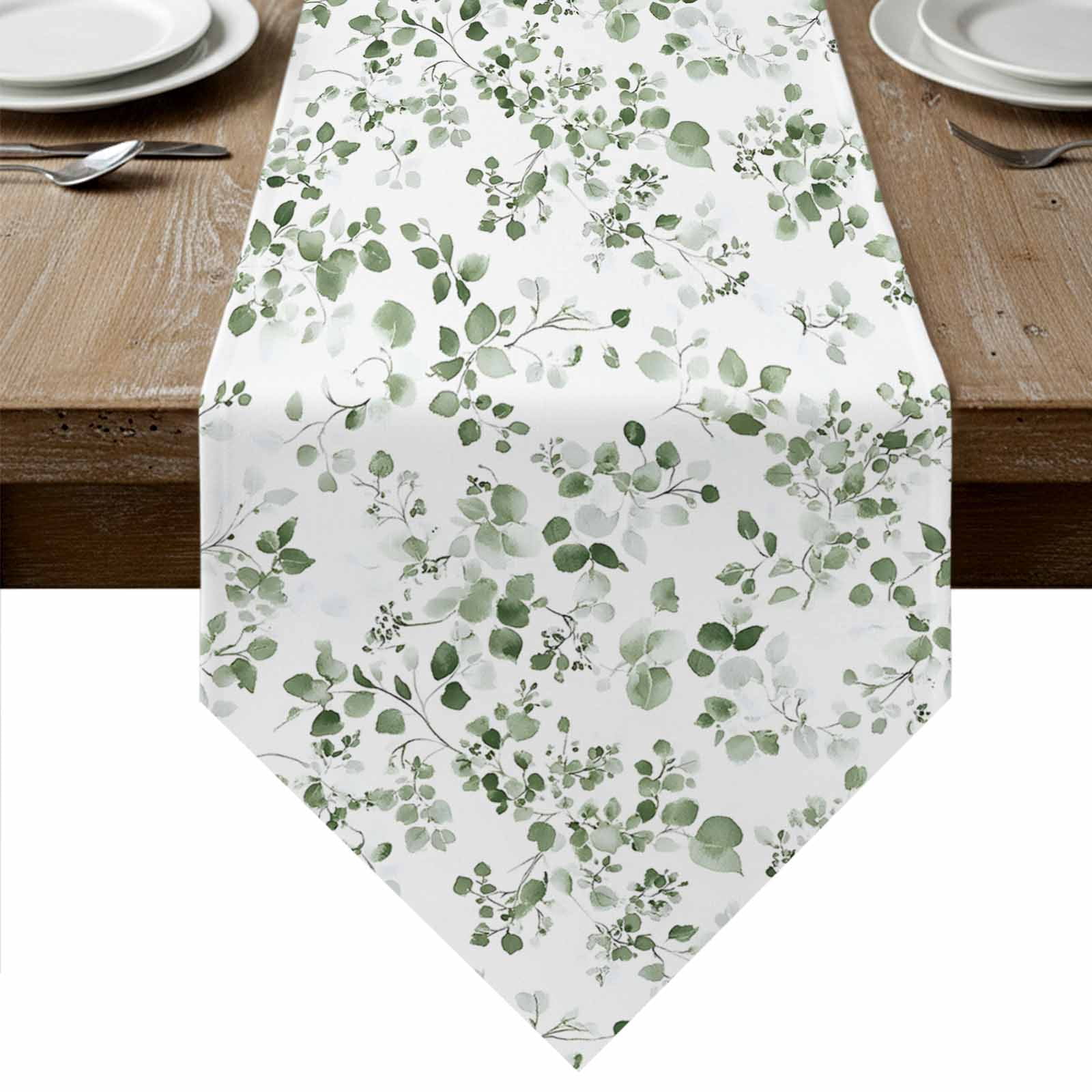 Botanical Leaf Print Table Runner Linen Burlap Table Runner 60 Inches ...