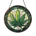 Botanical Leaf Stained Glass Suncatcher, Round Window Hanging with ...