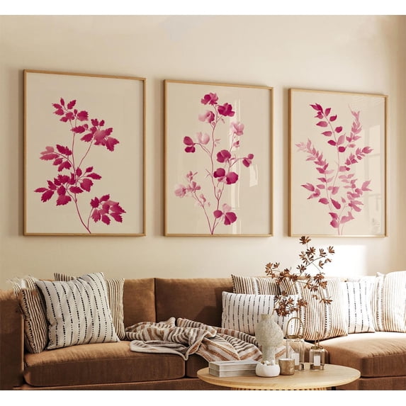 Botanical Leaf Stem Minimal Floral Poster Soft Pink Tones Home Decor ...