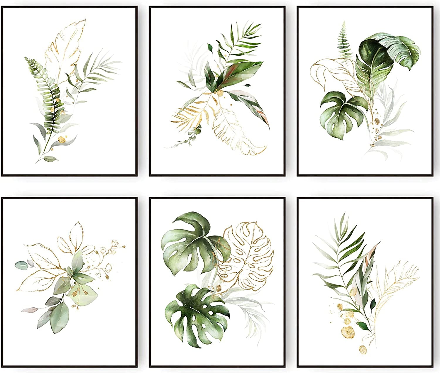 Botanical Leaf Wall Art Prints Watercolor Plant Leaves Canvas Prints ...
