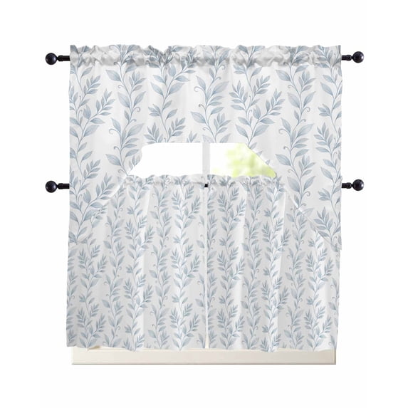 Botanical Leafy Vines Kitchen Curtains Sets 24 Inch Length with Valance ...