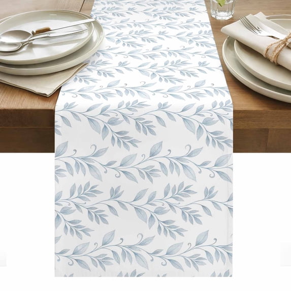 Botanical Leafy Vines Table Runner Coastal Dusty Blue Farmhouse Leaves ...
