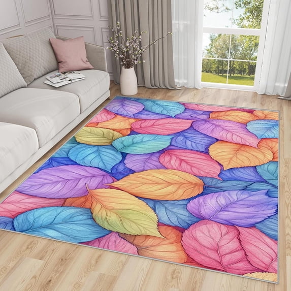 Botanical Leaves Area Rugs, Colorful Plant Carpet, Washable Non Slip ...