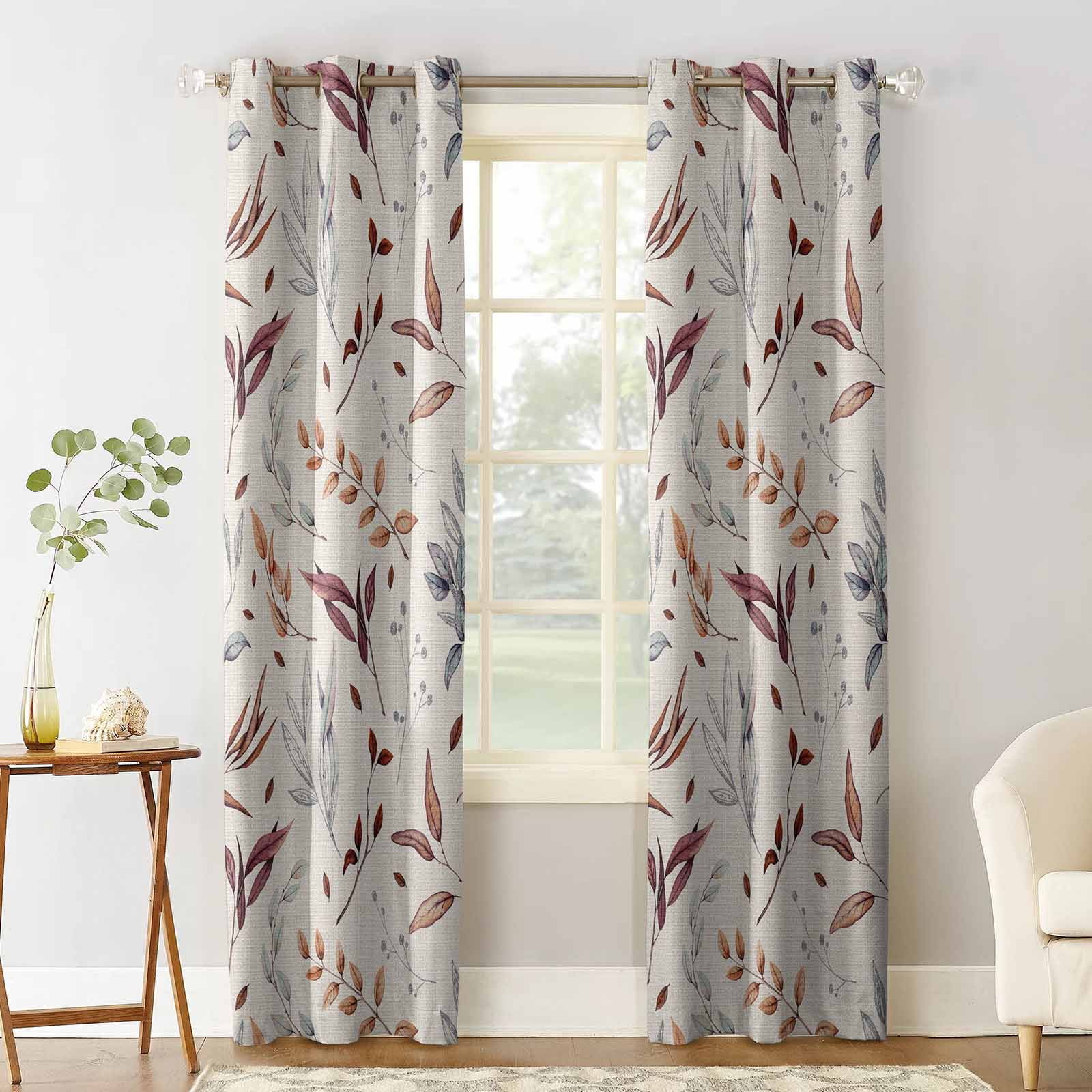 Botanical Leaves Blackout Curtains 96 Inches Length, Rustic Farmhouse ...