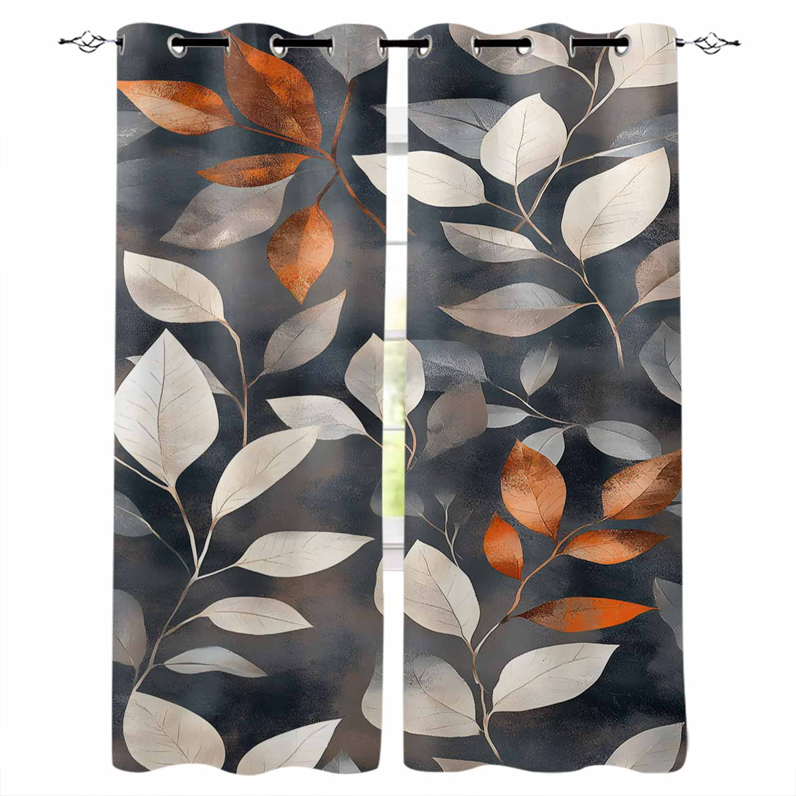 Botanical Leaves Blackout Curtains for Bedroom Living Room Darkening ...