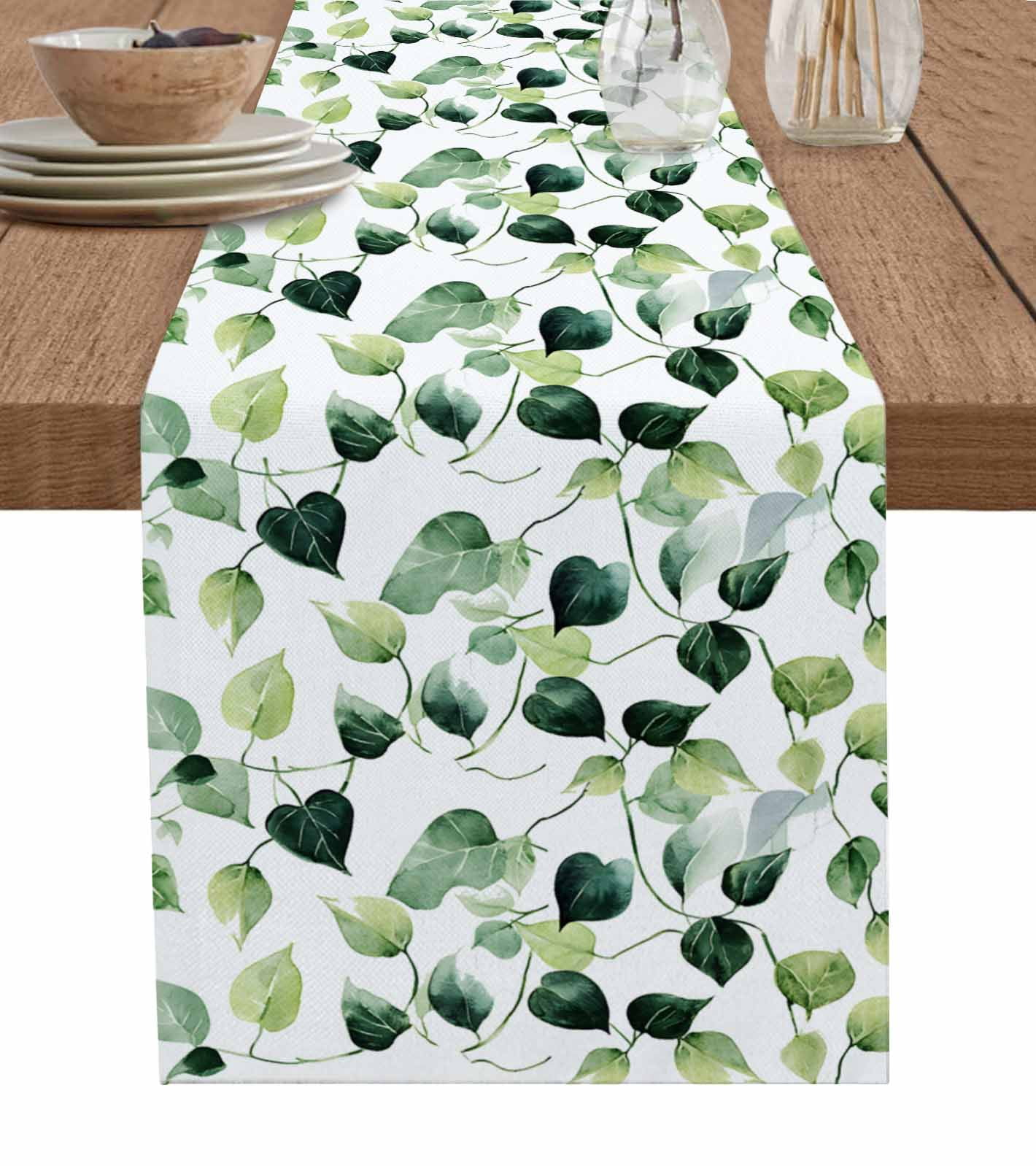 Botanical Leaves Burlap Cotton Table Runner 13x36 Inches Short, Summer ...