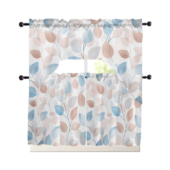 Botanical Leaves Kitchen Curtains Sets 24 Inch Length with Valance ...
