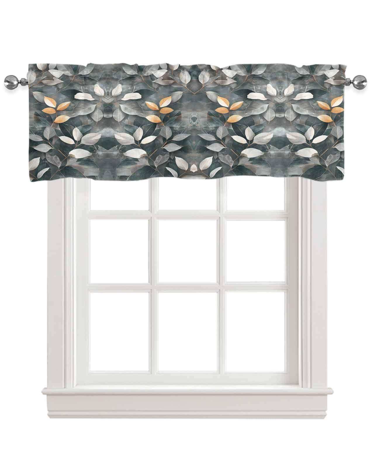 Botanical Leaves Kitchen Valances for Windows Farmhouse Linen Window ...