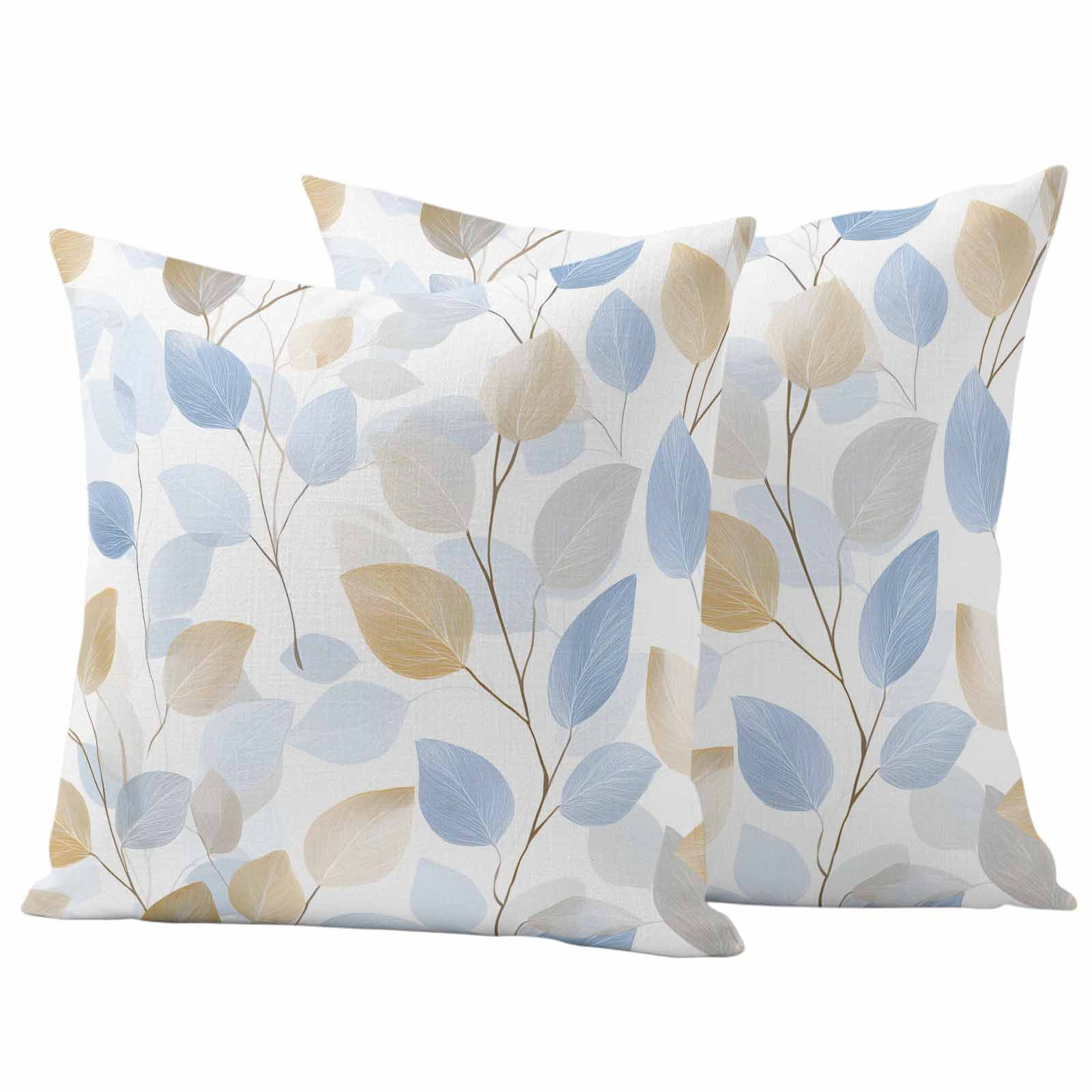 Botanical Leaves Outdoor Waterproof Pillow Covers, Orange Gray Blue ...