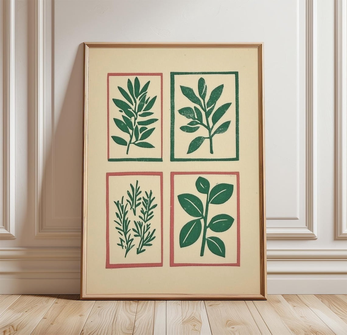 Botanical Leaves Poster Modern Herb Grid Minimal Plant Illustration ...