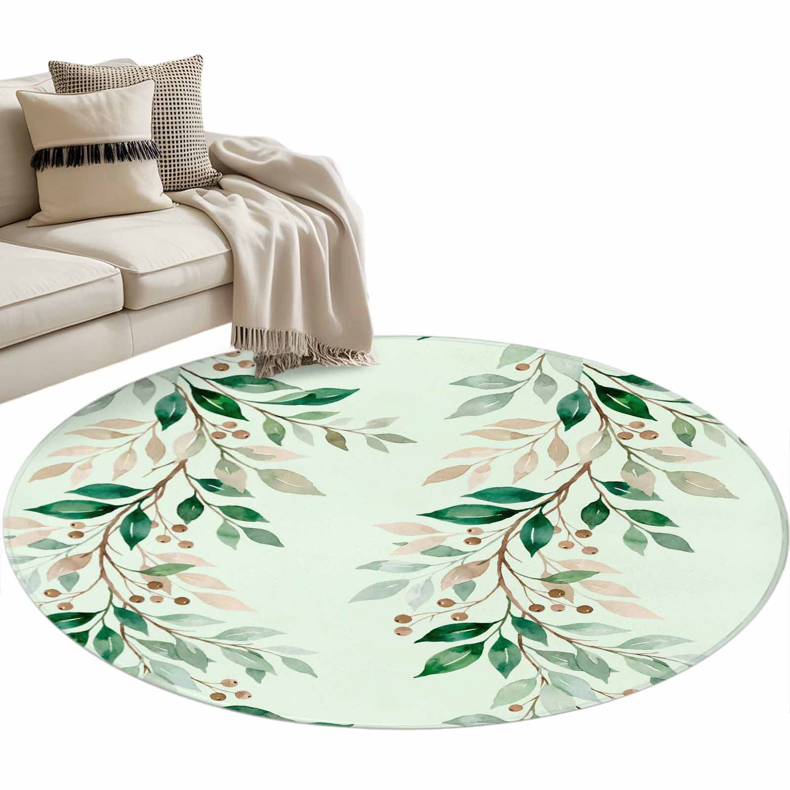 Botanical Leaves Round Rug 4ft Washable Circle Entryway Rugs Non Slip ...
