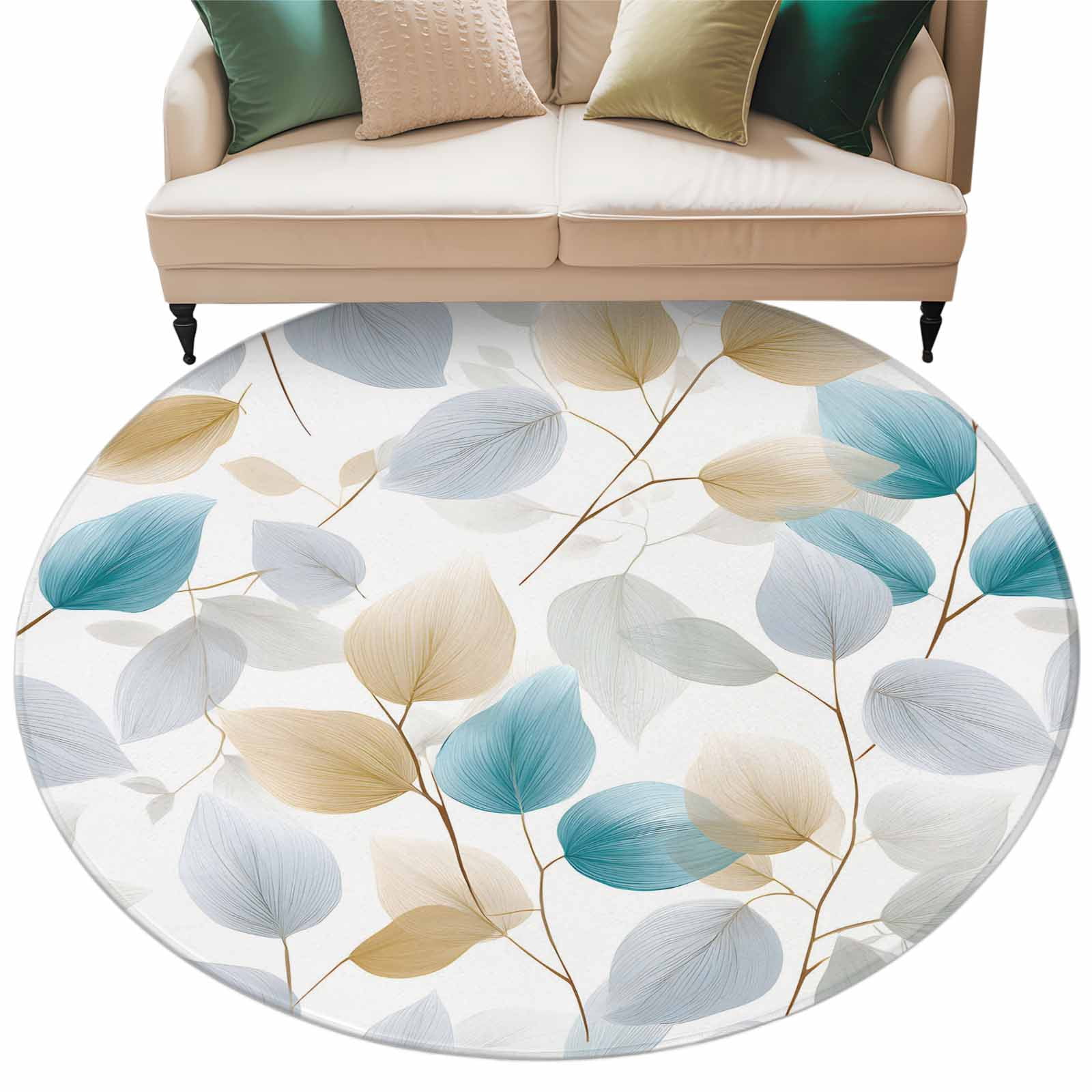 Botanical Leaves Round Rug 6ft Washable Circle Kitchen Rugs Non Slip ...