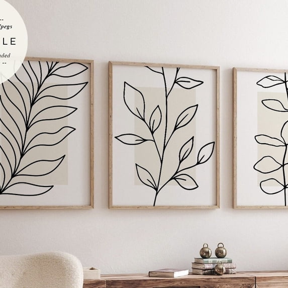 Botanical Leaves Set Wall Decor PrintS Boho Neutral Line Art Set 3 ...