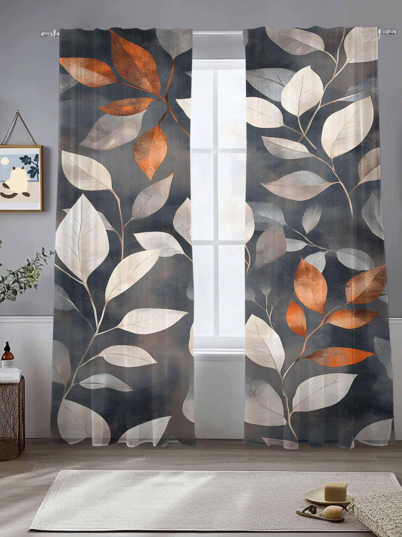Botanical Leaves Sheer Curtains for Living Room Bedroom Farmhouse ...